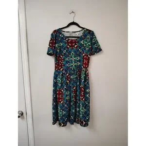 LuLaRoe | Dresses | Lularoe Amelia Dress Womens Large Blue Red ...
